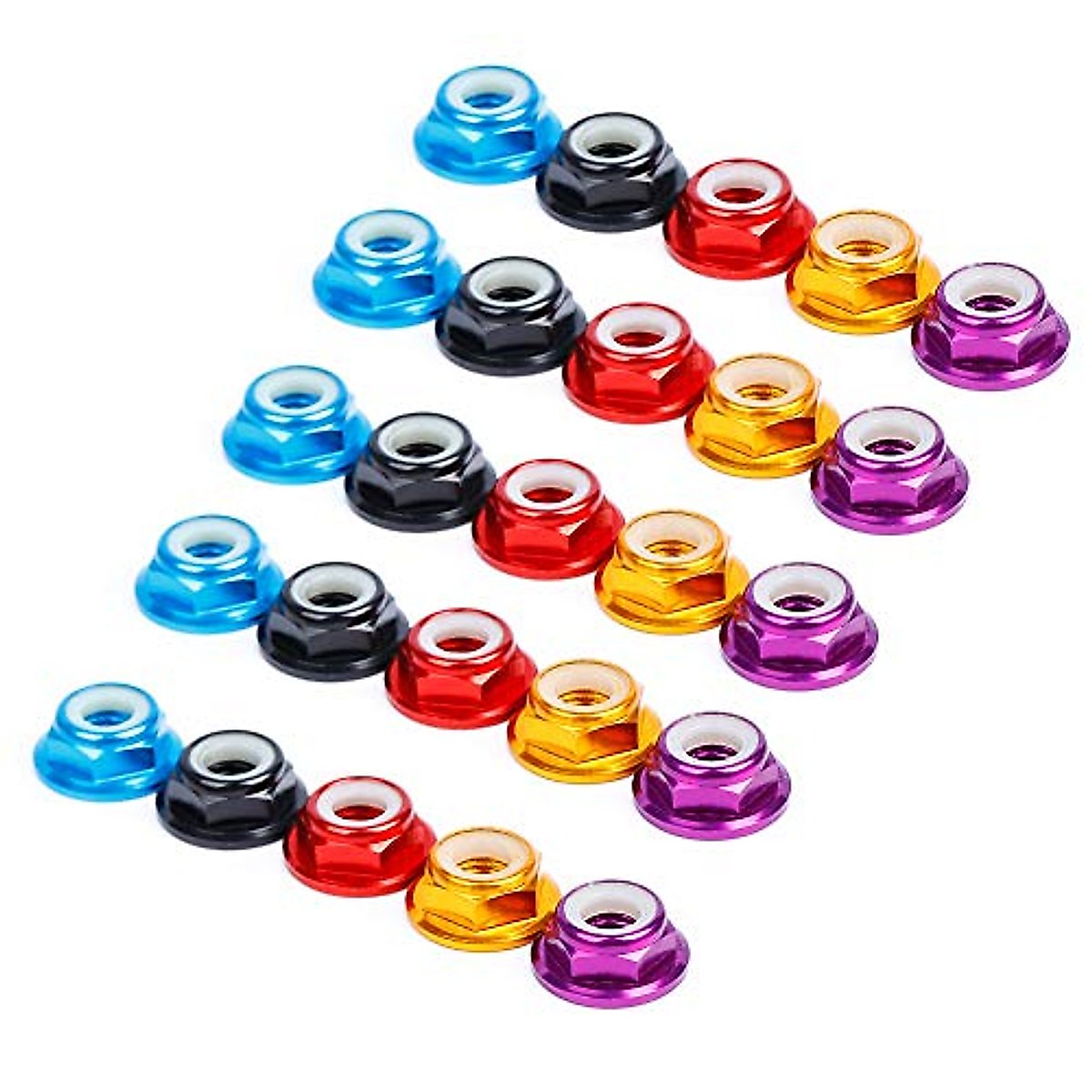 iFlight 25pcs M5 Lock Nuts CW Flanged Nylon Insert Aluminum Alloy Self-Locking Nuts for RC Drone Quadcopter Motor Prop Adapter FPV Parts (Mix Colors)
