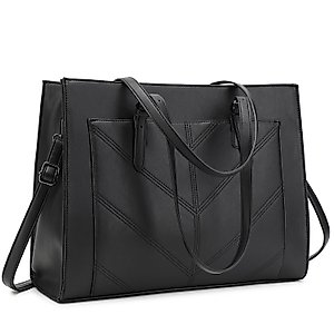 Barsine Work Bags for Women Laptop Tote Purses Professional Leather Large Capacity 15.6 Inch Office Briefcase Black