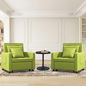 Convertible Chair Bed - Folding Sofa Bed Chair with Adjustable Backrest, 3-in-1 Multi-Functional Pull Out Sleeper Chair Bed Single Armchair Sofa Bed with Side Pocket (Green)