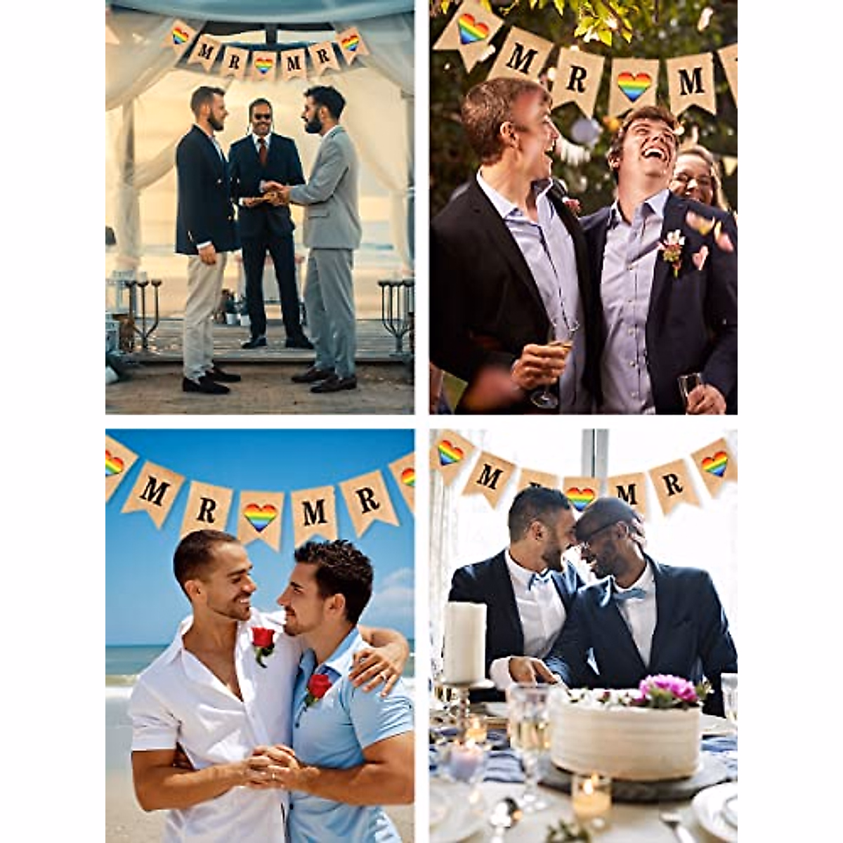 Mandala Crafts Burlap Mr and Mr Banner for Gay Wedding Decorations - Gay Wedding Sign for LGBT Wedding Decorations Gay Engagement Party Decorations