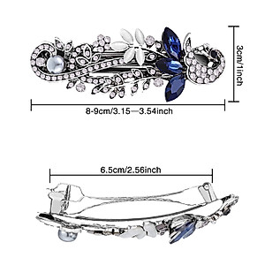 5 Pieces Crystal Rhinestones Hair Barrettes Large Flower Butterfly Pearl French Vintage Clip Wedding Navy Hair Jewelry for Thick long Hair for Women(Exquisite Style)