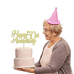 Auteby Happy 50th Anniversary Cake Topper, Gold Glitter 50th Birthday/Wedding Anniversary Party Decoration Supplies (50)