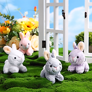 Sratte 16 Pcs Easter Bunny Stuffed Animal Bulk 4.7 Inch Small Plush Rabbit Keychains Detachable Bunny Party Favors Plushies for Birthday Baby Shower Easter Basket Stuffers Decorations