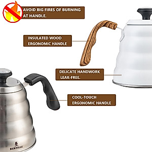BERTILLE Gooseneck Coffee Kettle Tea Kettle with Thermometer 40 fl oz/1200 ml, premium stainless steel kettle body and ergonomic handle + 1.1 oz coffee bean storage canister(Black)