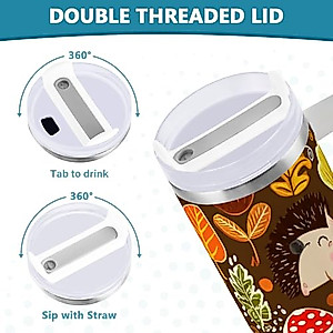 40 Oz Cute Hedgehog Autumn Insulated Water Tumbler with Handle and Straw Lid, 2 in 1 Lid Insulated Vacuum Insulated Tumbler