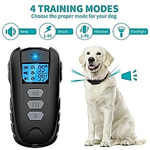 Asrcs Dog Training Collar with Remote, Waterproof Dog Collar with Beep Vibration Shock, Adjustable 0 to 99 Shock Vibration Levels Dog Training Set for Small Medium Large Dogs