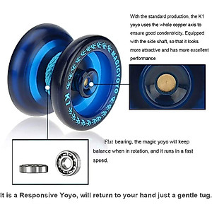 MAGICYOYO K1 Yoyo Professional Responsive for Kids Teens Adults with 5 Yoyos Strings+ Bag+ Yo Yo Glove+ Yo-yos Hubstacks Kit, Beginners to Advanced Yo-yo Plastic, Navy Blue