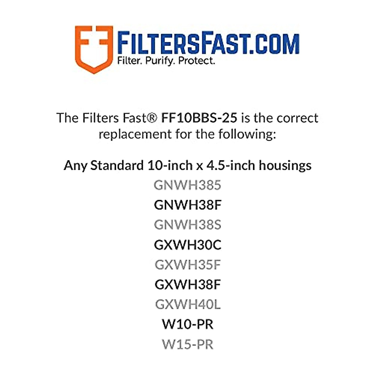 Filters Fast FF10BBS-25 Compatible Replacement for GE FXHTC and Compatible Replacement for Pentek RFC-BB Carbon Water Filter Cartridge, 10x4.5 Inch
