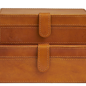 Deco 79 Leather Handmade Decorative Box Storage Decorative Keepsake Boxes with Snap Front Closure and Detailed Stitching, Set of 2 Storage Boxes 10", 8" W, Brown
