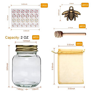 Woaiwo-q Mini Honey jars-2 oz, 48 pcs glass honey jars with wooden dipper,Glass Honey jars with lids-Bulk Thank You Gifts,Baby Shower, Wedding Favors,Honey Jars Party Favor