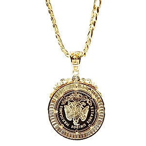 Rosarios Y Mas Brand 24K Gold Plated 50 Pesos and Mexican Eagle Centenario with 26" Necklace