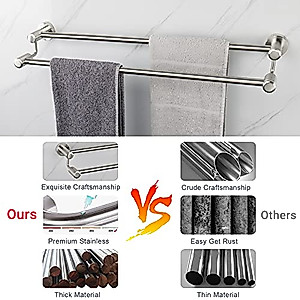 TocTen Double Bath Towel Bar - Thicken SUS304 Stainless Steel Towel Rack for Bathroom, Bathroom Accessories Double Towel Rod Heavy Duty Wall Mounted Towel Holder (Brushed,24IN)