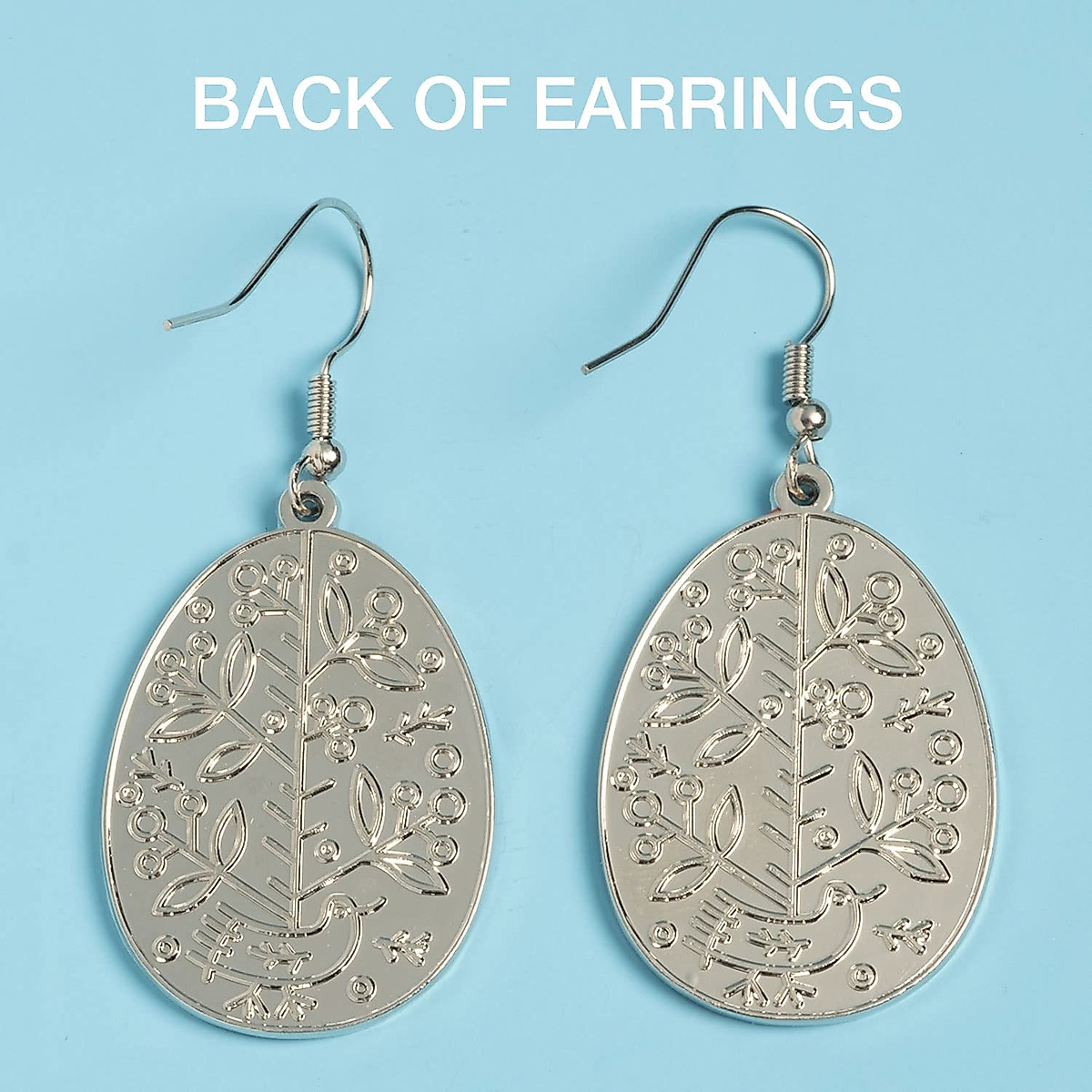 Ukrainian Easter Egg (Pysanky) Collection Earrings for Women - Pine Tree Drop Dangle Design (Silvertone)