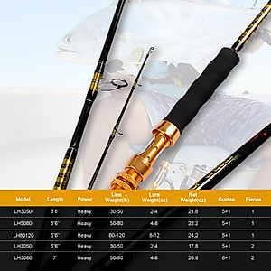 Fiblink Saltwater Jigging Spinning Rod 1-Piece Heavy Jig Fishing Rod (30-50lb/50-80lb/80-120lb, 5-Feet 6-Inch) (80-120lbs)