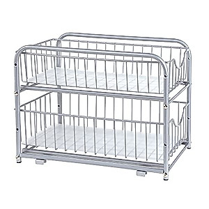 SONGMICS Pull Out Cabinet Organizer, 2-Tier Sliding Cabinet Organizer, Stackable Under Sink Cabinet Organizer with Storage Basket Drawers, for Kitchen, Bathroom, Silver UKCS017E01