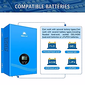 UL1741 8000W DC 48V MPPT Solar Inverter Charger,Low Frequency Pure Sine Wave Split Phase Inverter AC Input 240V to Output 120V / 240V, with 80A AC Charger, Off Grid Inverter Made by SUNGOLDPOWER