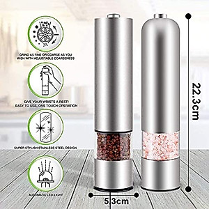 Stainless Steel Electric Salt And Pepper Grinder Set, Ceramic Grinding Blades, Automatic Grinder Shaker Battery Operated (2 Pack) Household