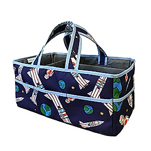 Ethan & Emerson Baby Diaper Caddy - Nursery Storage Bin and Car Organizer for Diapers and Baby Wipes (Navy Shuttle)