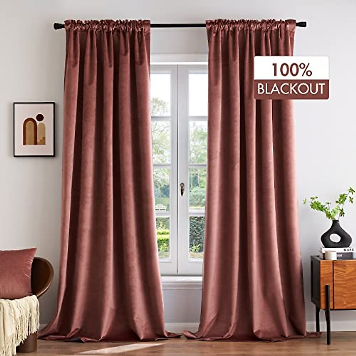 MIULEE Dusty Rose Velvet Curtains 84 inch Long and 100% Blackout Velvet Curtains