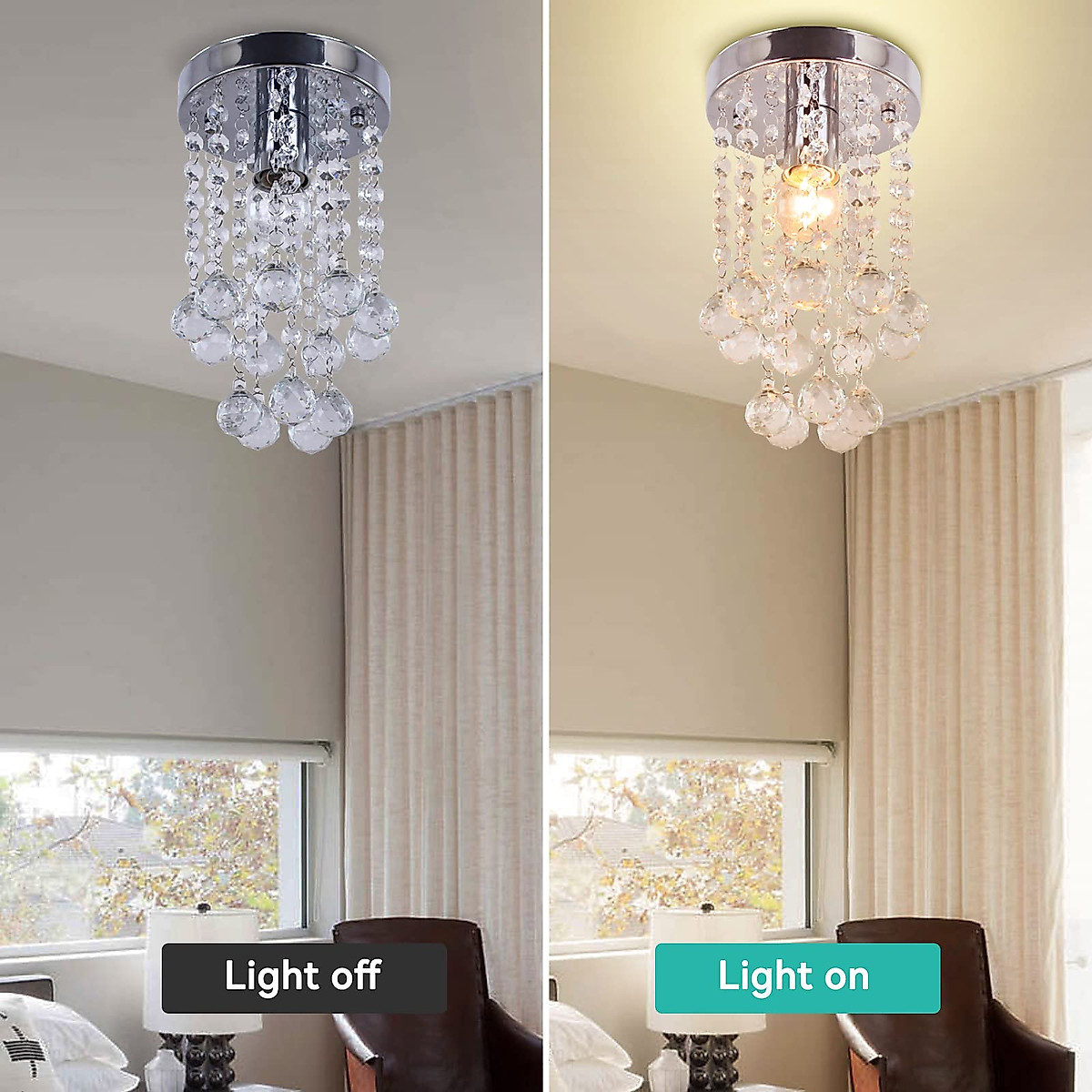 Dixun Modern Mini Chandelier Crystal Chandelier Lighting Flush Mount Ceiling Light Fixture Chandelier Light for Hallway Passway Bedroom Living Room Bathroom(Silver)