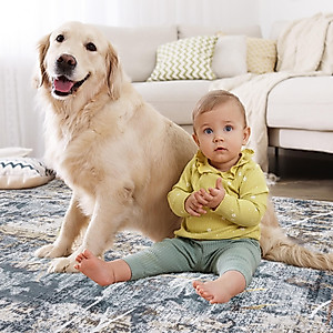 Hatppto Modern Abstract Area Rug - 2x3 Small Entry Rug Soft Washable Non-Slip Contemporary Entryway Rug, Door Mat Indoor Entrance Floor Accent Carpet for Living Room Bedroom (Grey/Tan/Navy, 2 x 3ft)