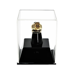 Better Display Cases Clear Acrylic Championship School Ring Display Case with Drawer and Black Acrylic Ring Holder (A064-A)