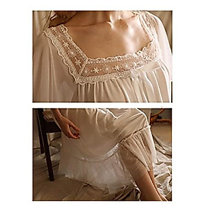 Women's Long Sheer Vintage Victorian Lace Nightgown Sleepwear Pyjamas Lounge Dress Nightwear (white1, small)