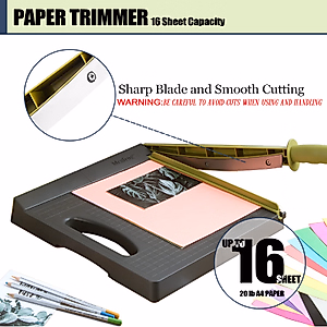 12" Cut Length Guillotine Paper Trimmer, 16 Sheets Capacity Paper Cutter for Paper Photo Card Stock,Handhold Folding Gridded Photo Cutter