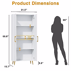 RESOM Kitchen Pantry Storage Cabinet with Doors and Adjustable Shelves, Tall White Storage Cabinet for Home Office, Garage, Laundry, Utility Room