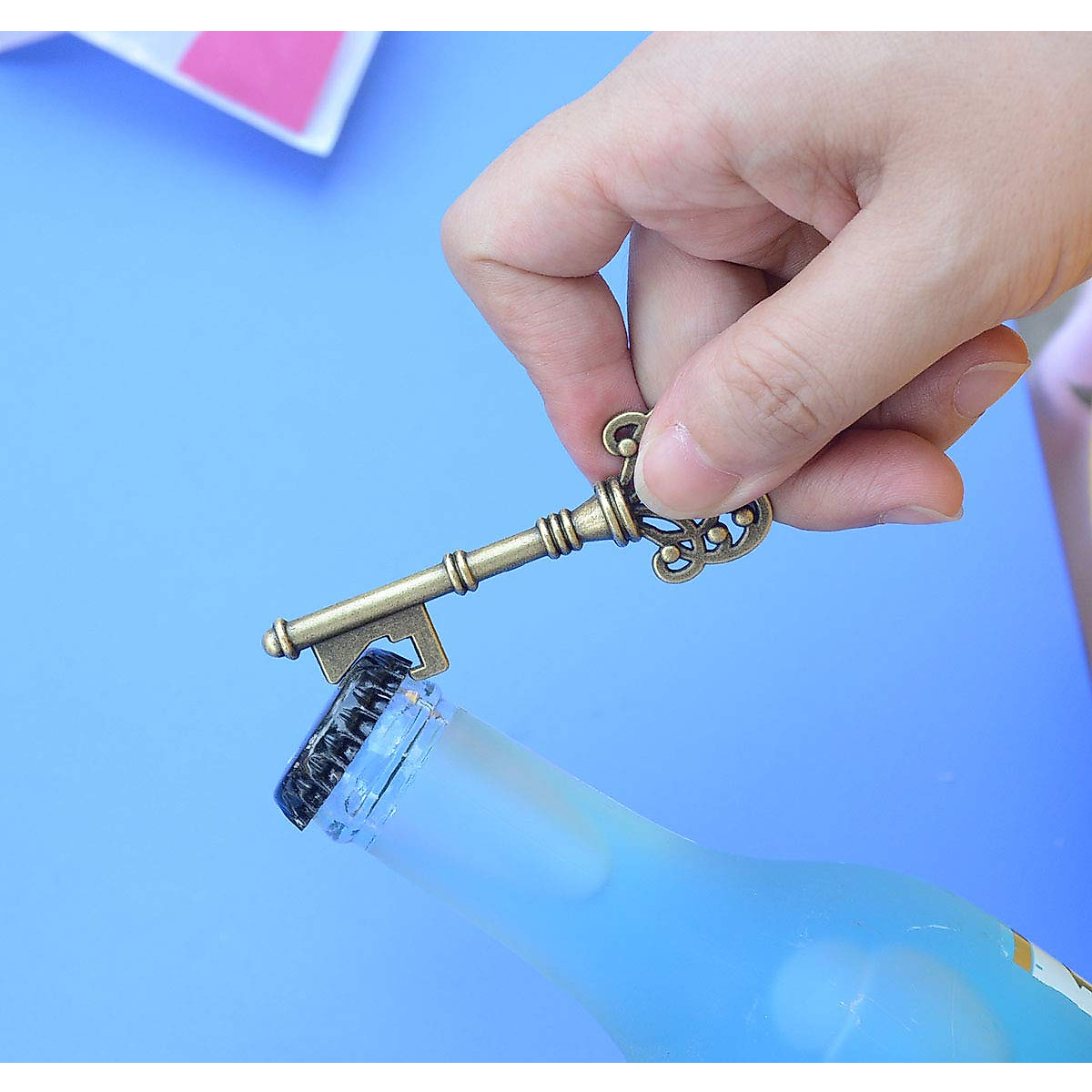 50 Pcs Bronze Skeleton Key Beer Bottle Opener With 100 Pcs Thank You Card and 98 Feet Hemp Rope for Wedding Party Favors (50pcs Bronze)