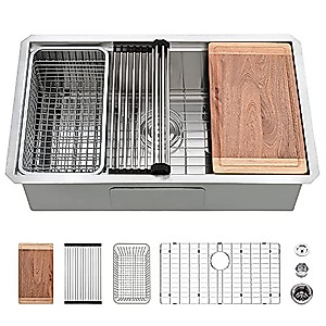 32 Undermount Kitchen Sink Stainless Steel- VASOYO 32x19 Inch Undermount Workstation Kitchen Sink 16 Gauge 10 Inch Deep Stainless Steel Single Bowl Kitchen Sink with Cutting Board