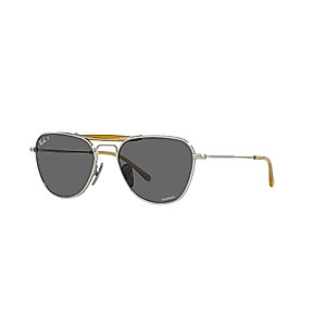 Ray-Ban RB8064 Titanium Aviator Sunglasses, Brushed Silver/Dark Grey Polarized, 53 mm