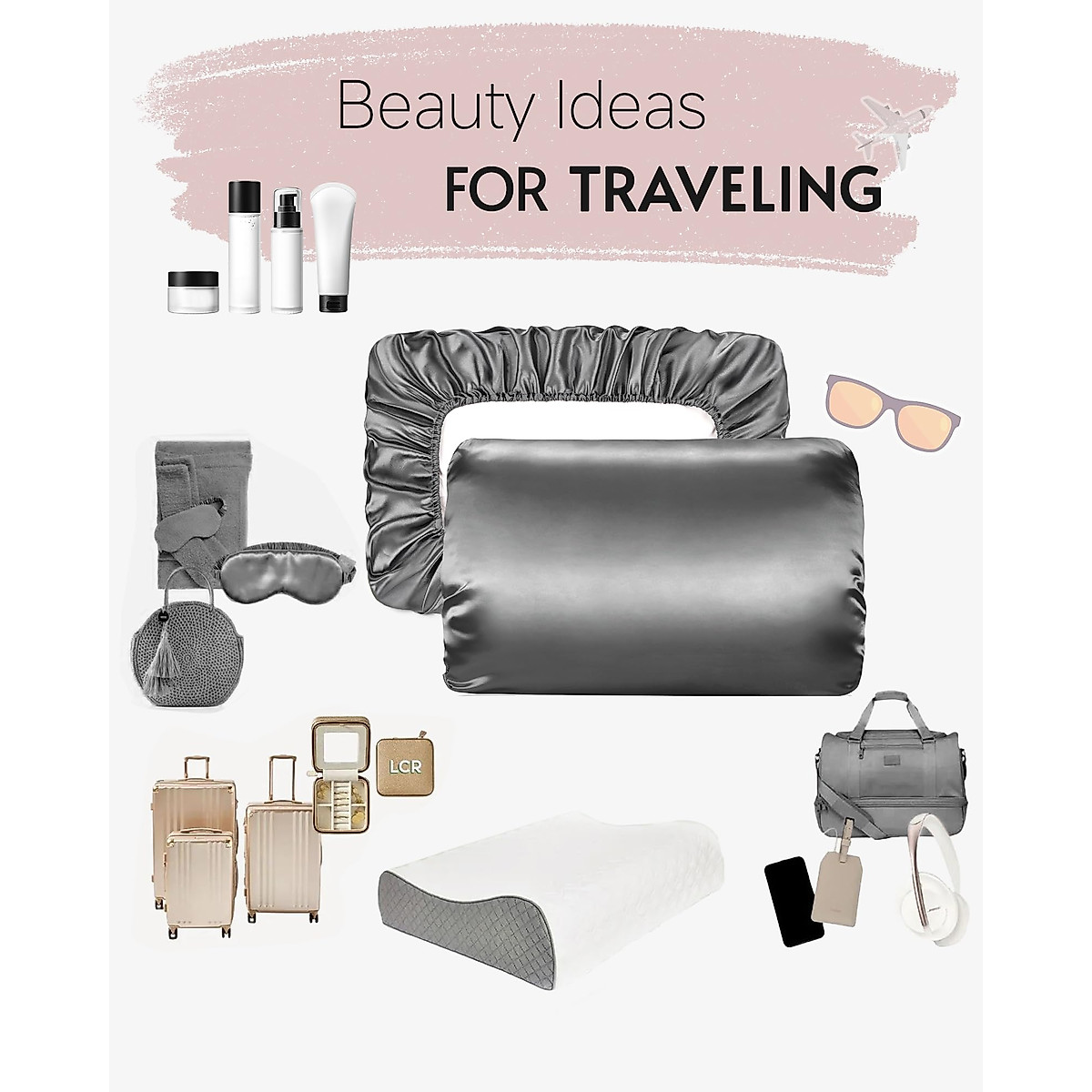 Yanideer Satin Pillowcase for Hair & Skin Travel Elastic Band Cooling Satin Pillowcases - Satin Pillow Case Cover Pillow Cases Standard Size Queen, Dark Grey