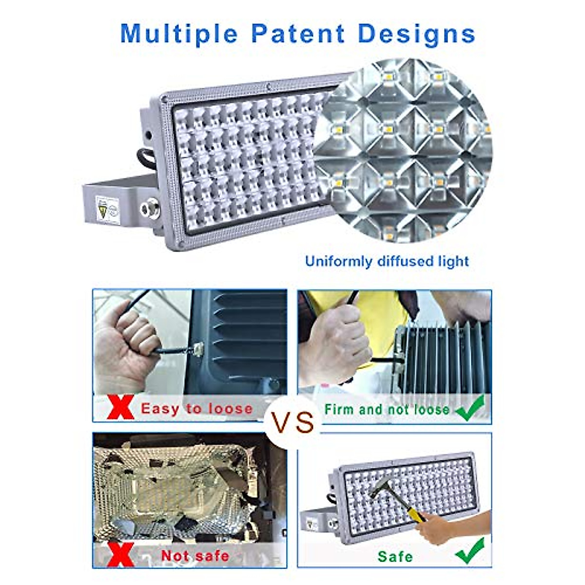 Kekeou 100W LED Flood Lights Outdoor Stadium Lights 100 Watt Exterior Flood Lights 11000LM 6500K IP67 Waterproof LED Floodlights Outdoor for Yard Garden