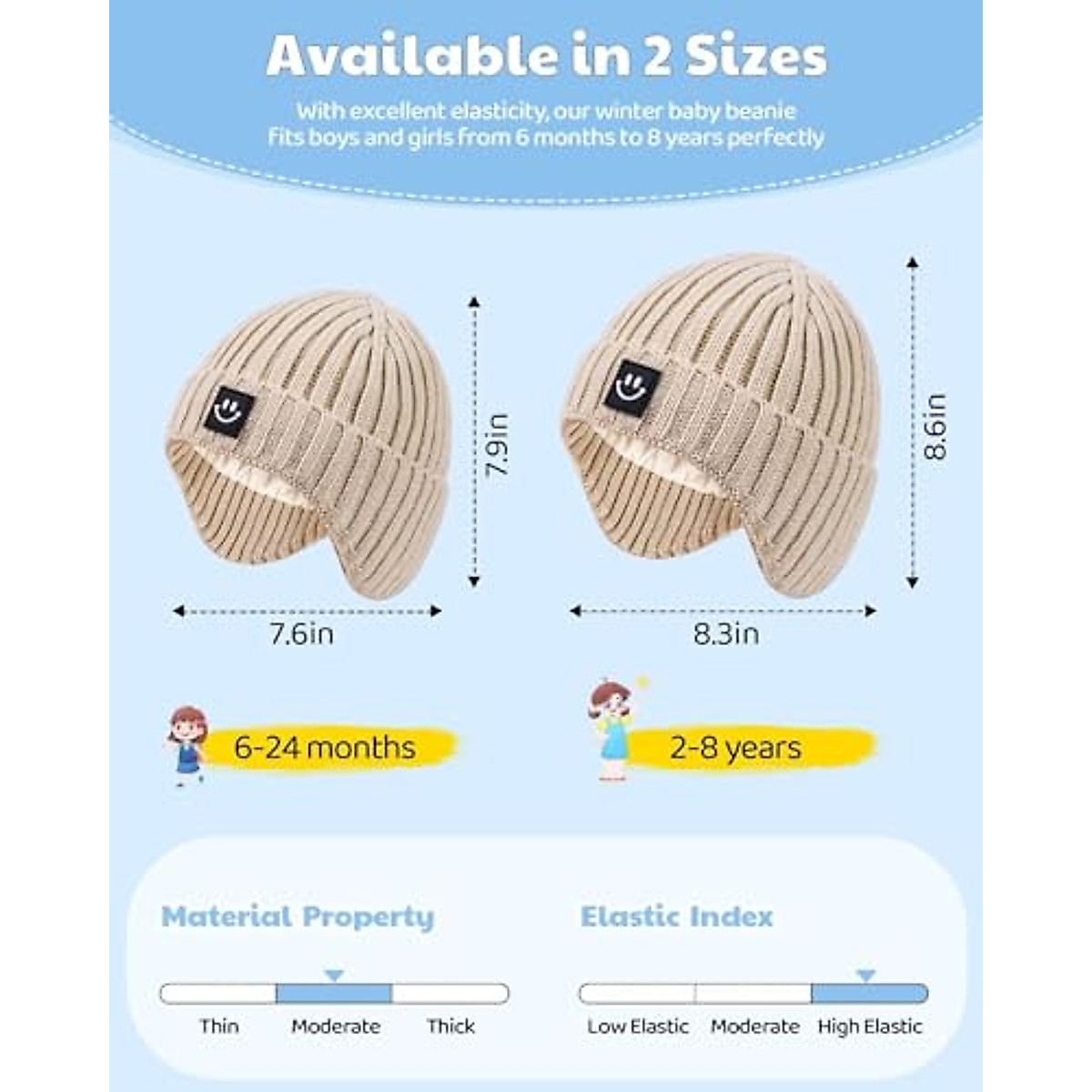 3 Pack Baby Beanie Hats with Earflaps, 2 Size Baby Winter Hat for Newborn Infant Toddler Kids Children with Cute Smiley Face, Soft Warm Fleece Lined Knit Hat for Girls Boys-15 Pink