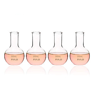 ULAB Boiling Flask of Flat Bottom Set, 4pcs of Vol.250ml, Borosilicate 3.3 Glass Material, UBF1009