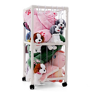 Joonly Stuffed Animal Storage, Stuffed Animal Zoo Storage Box with 360° Brake Wheels Toy Storage Holder, Plush Toys Storage Organizer for Kids Playroom, Bedroom, Nursery