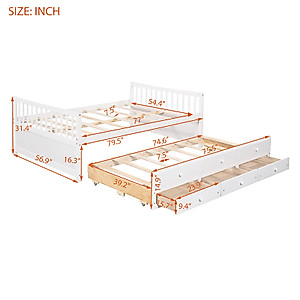 Bellemave Full Daybed with Trundle and Storage Drawers Wood Full Size Bed Frame with 3 Drawers Wooden Platform Beds for Kids Boys Girls Teens, White