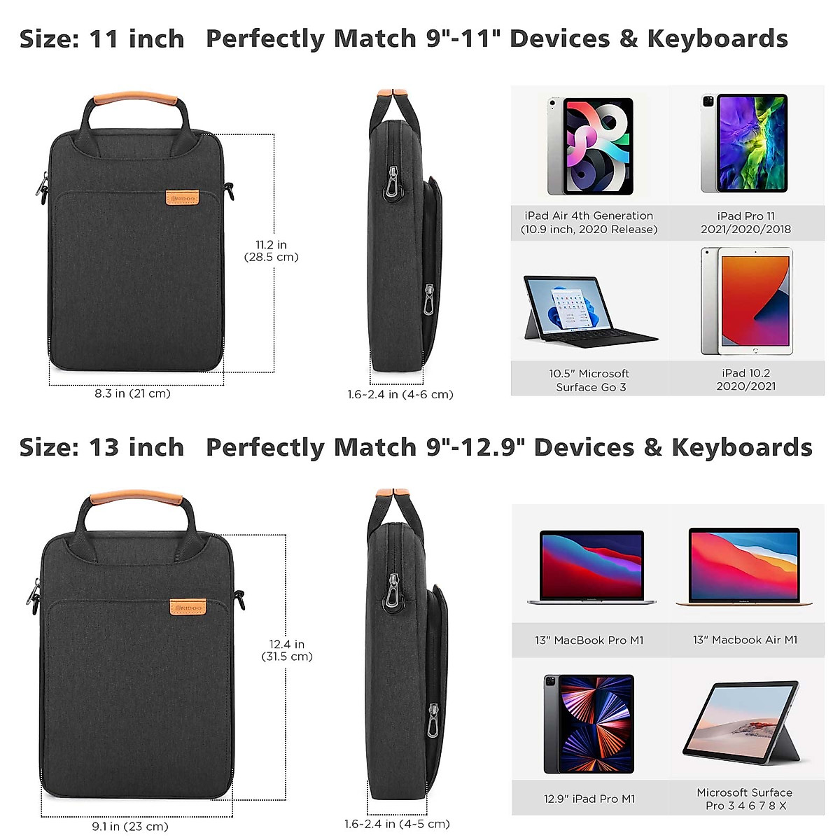 NIDOO Laptop Shoulder Bag for 13" 13.6" Macbook Air M3 M2/ MacBook Pro / 12.9" 13" iPad Pro M4/ iPad Air M2 Tablet / 13 inch Surface Pro 10 9 8, Vertical Laptop Sleeve Handbag for 13.4" XPS 13 Samsung