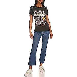 Karl Lagerfeld Paris Women's Logo Tee Zipper Shoulder Detail Short Sleeve, Black