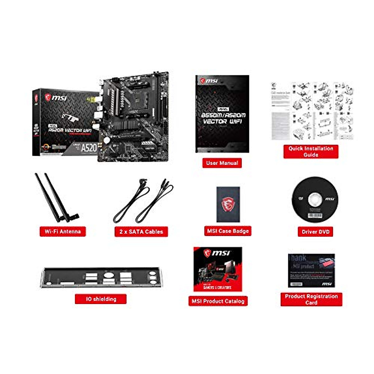 MSI MAG A520M Vector WiFi Gaming Motherboard (AMD AM4, DDR4, PCIe 3.0, SATA 6Gb/s, 1* M.2, USB 3.2 Gen 1, HDMI/DP, WiFi 5, Micro-ATX)