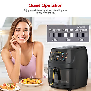 Handoner Air Fryer Max Xl Air Fryer Oven 6.5-Qt, Exclusive Recipes Quick And Easy Meals, Healthy Cooking 8-In-1 Presets Visible Cooking Window Diy Oilless Airfryer Customized Temp/Time