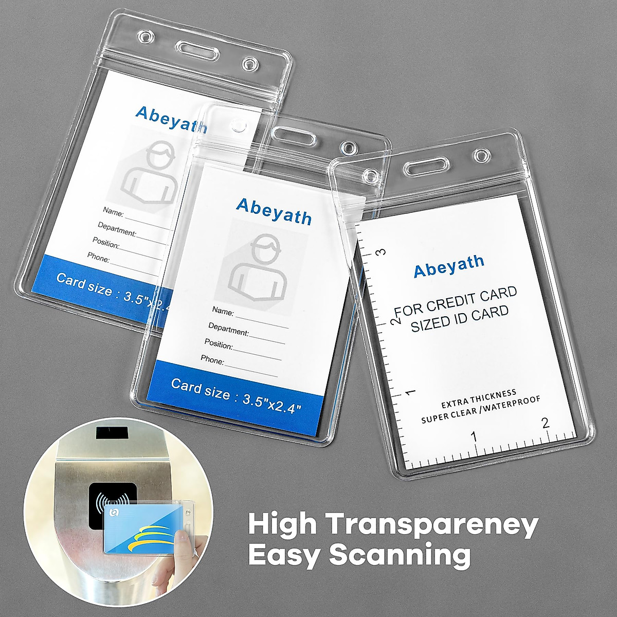 ABEYATH 10Pcs Extra Thick ID Card Name Badge Holder Heavy Duty Waterproof Clear Plastic PVC Vertical Sleeve Pocket Resealable