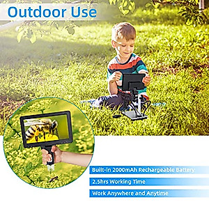 7 inch LCD Digital USB Microscope with 32G TF Card,Koolertron Upgraded 12MP 1-1200X Magnification Camera Video Recorder,Wired Remote,Rechargeable Battery for Circuit Board Soldering PCB Coins Outdoor