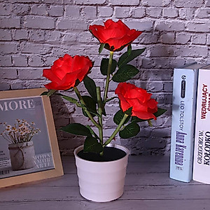 Fdit Artificial Rose 3LED Lamp Solar Simulation Flower Light for Home Garden Yard Lawn Path Way Party Decorative