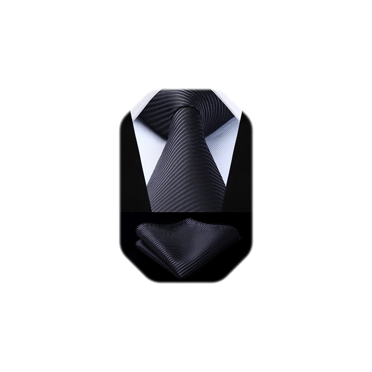 HISDERN Black Ties for Men Formal Mens Ties and Pocket Square Set Classy Silk Striped Necktie Handkerchief for Wedding Business Graduation School Party