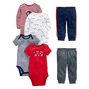 Simple Joys Baby Boy's 6 piece Little Character sets Sleepwear, Red/Navy Bear, 3-6 Months