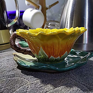 Ceramic Tea Cup with Saucer Matching Spoon Set,Sunflower Enamel Porcelain Mugs Ceramic Coffee Cup Home Decor Porcelain Butterfly Spoon