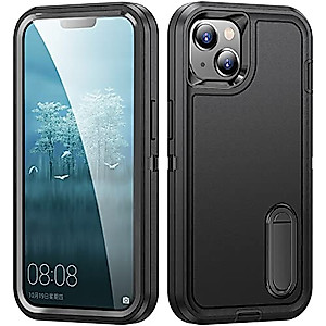 IDweel iPhone 14 Case,Black iPhone 13 Case with Stand for Men, Heavy Duty Protection Shockproof Anti-Scratch Slim Fit Lightweighttective Durable Case Hard Cover for iPhone 14/13 6.1 Inch,Black
