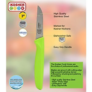 Parve Green 3” Paring Knife - Sharp Kitchen Knife - Ergonomic Handle, Pointed Tip - Color Coded Kitchen Tools by The Kosher Cook